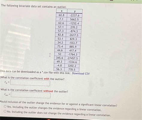 solved the following bivariate data set contains an