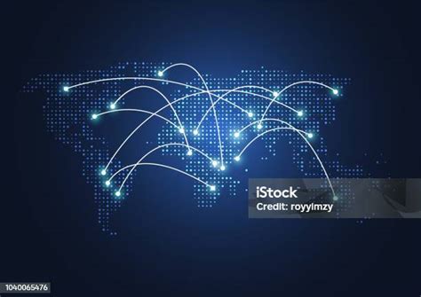글로벌 디지털 네트워크 연결입니다 세계 지도 포인트와 라인 구성의 개념은 글로벌 비즈니스 벡터 일러스트 레이 션 3차원 형태에