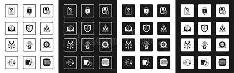 Set Nft Digital Crypto Art Shield Laptop With Store App Document And Lock Cyber Security