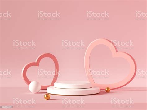 최소한의 배경 제품 디스플레이에 대한 연단으로 모의 추상 흰색 지오메트리 모양 배경 미니멀 발렌타인 데이 핑크 배경 추상 모의 배경 3d 렌더링 2021년에 대한 스톡 사진