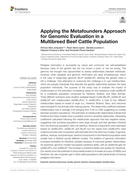 Pdf Applying The Metafounders Approach For Genomic Evaluation In A Multibreed Beef Cattle