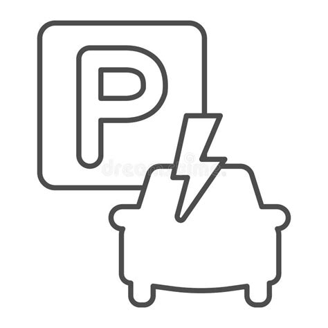 Parkeergarage Met Ev Oplader Dun Lijnpictogram Elektrisch Autoconcept Elektrisch