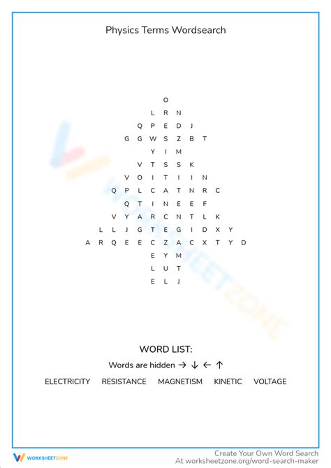Physics Terms Wordsearch Worksheet