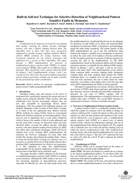 Built In Self Test Technique For Selective Detection Of Neighbourhood Pattern Sensitive Faults