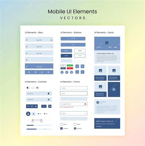 웹 디자인 ui 요소 웹 및 애플리케이션을 위한 ui ux 디자인 요소입니다 평면 디자인 양식 프리미엄 벡터