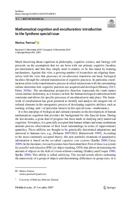 Pdf Mathematical Cognition And Enculturation Introduction To The