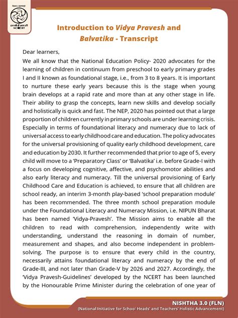 5 5 Eng Introduction To The Vidya Pravesh And Balvatika Transcript