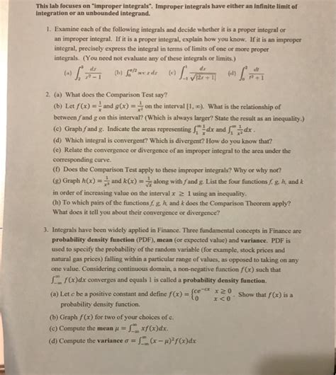 Solved This Lab Focuses On Improper Integrals Improper
