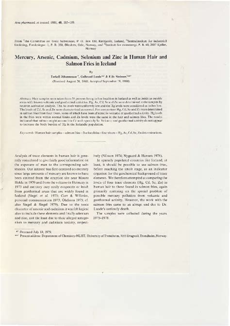 Pdf Mercury Arsenic Cadmium Selenium And Zinc In Human Hair And Salmon Fries In Iceland