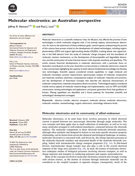 Pdf Molecular Electronics An Australian Perspective