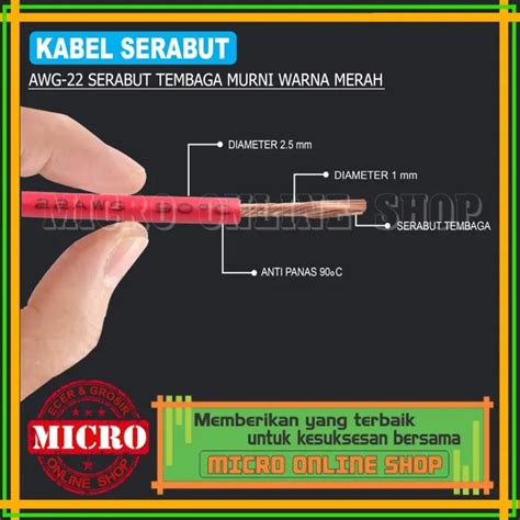 Paket 3 Meter Kabel Serabut Awg 22 Merah Kabel Awg 22 Kabel Awg