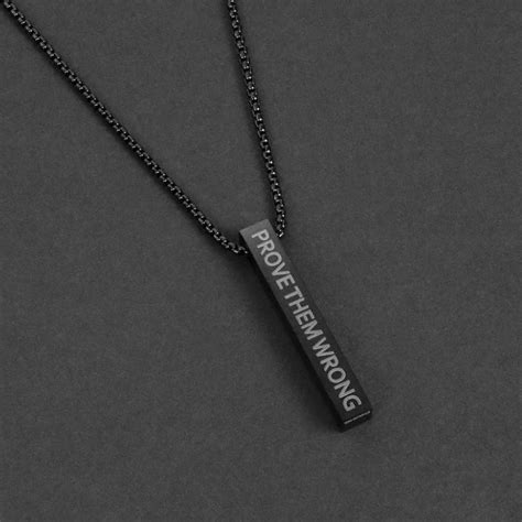 Personalized 4 Sides Engraved 3d Bar Stainless Steel Pendant In Black