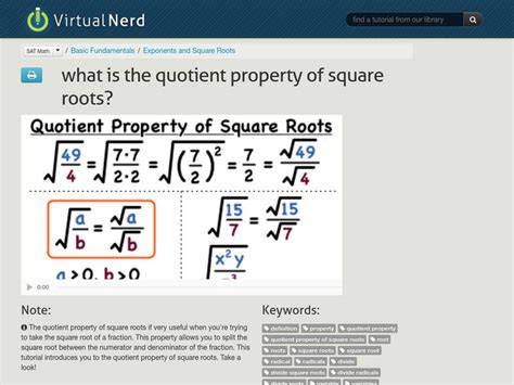 virtual nerd what is the quotient property of square roots