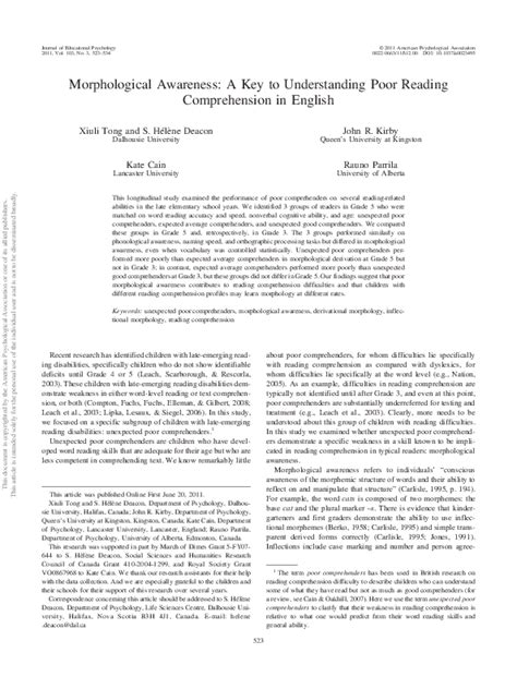 pdf morphological awareness a key to understanding poor reading