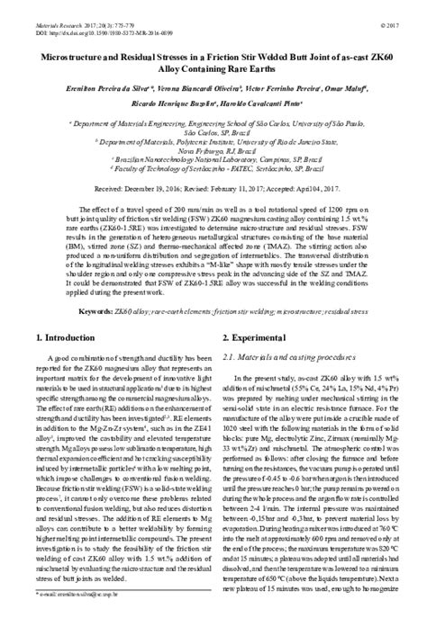 Pdf Microstructure And Residual Stresses In A Friction Stir Welded Butt Joint Of As Cast Zk60