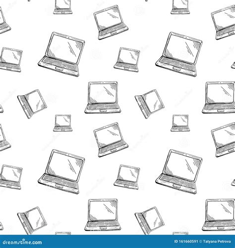 Set Of Sketch Computers Doodle Pc Laptop Floppy Retro Computer Icon