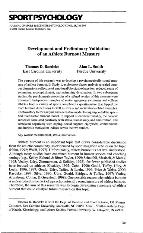 Pdf Development And Preliminary Validation Of An Athlete Burnout Measure