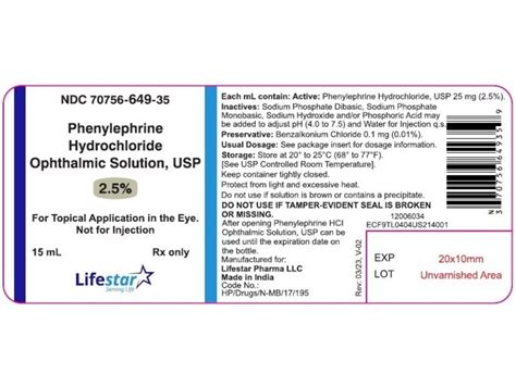 Phenylephrine Hydrochloride Ophthalmic Solution 25 15 Ml Lifestar