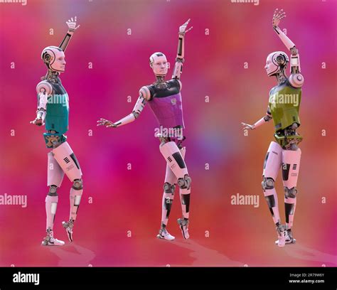Robot Ballet Dancers 3d Illustration Dancing Humanoid Robot Android