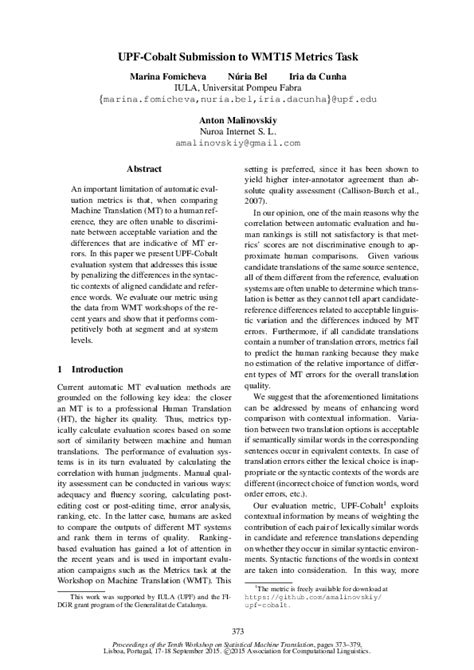 Pdf Upf Cobalt Submission To Wmt15 Metrics Task