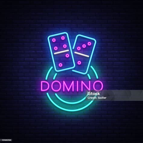 도미노 네온 로고 벡터입니다 도미노 네온 사인 디자인 템플릿 현대 동향 디자인 밤 네온 간판 밤 밝은 광고 라이트 배너 조명 예술 벡터 일러스트 레이 션 도미노에 대한 스톡