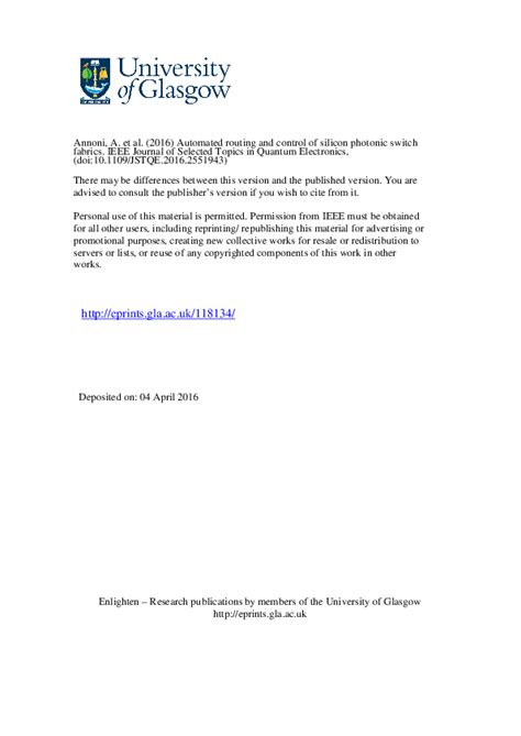Pdf Automated Routing And Control Of Silicon Photonic Switch Fabrics