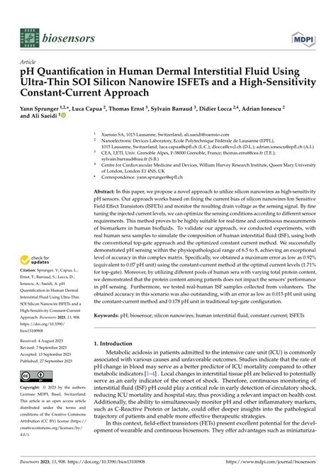 Pdf Ph Quantification In Human Dermal Interstitial Fluid Using Ultra Thin Soi Silicon Nanowire