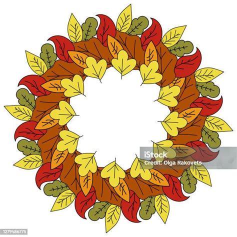 다양한 종류의 나무가 있는 단풍의 화환 세트 형형 Lea의 둥근 프레임 0명에 대한 스톡 벡터 아트 및 기타 이미지 0명 10월 가을 Istock