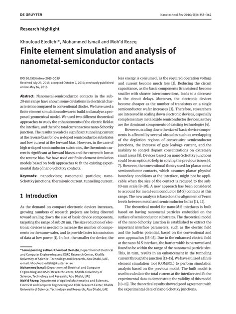 Pdf Finite Element Simulation Analysis Of Nano Metal Semiconductor