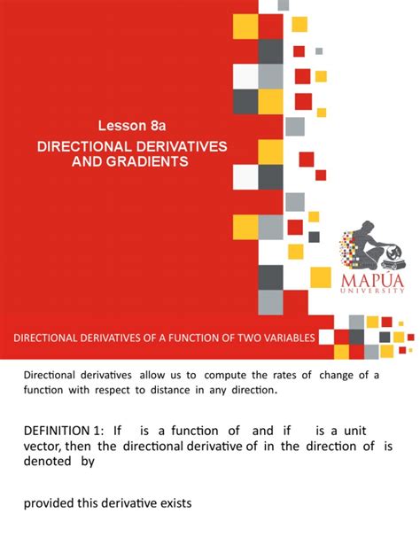 Lesson 8a Directional Derivatives And Gradients Pdf Derivative Gradient