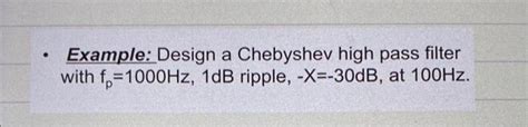 example design a chebyshev high pass filter with