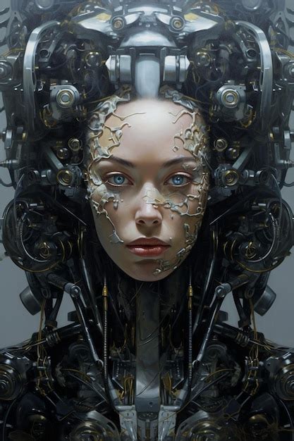 Premium Ai Image A Womans Face With A Face Covered In Metal Parts