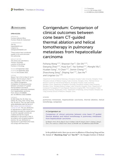 Pdf Corrigendum Comparison Of Clinical Outcomes Between Cone Beam Ct Guided Thermal Ablation