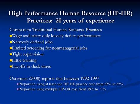 Ppt High Performance Human Resource Hp Hr Practices 20 Years Of Experience Powerpoint