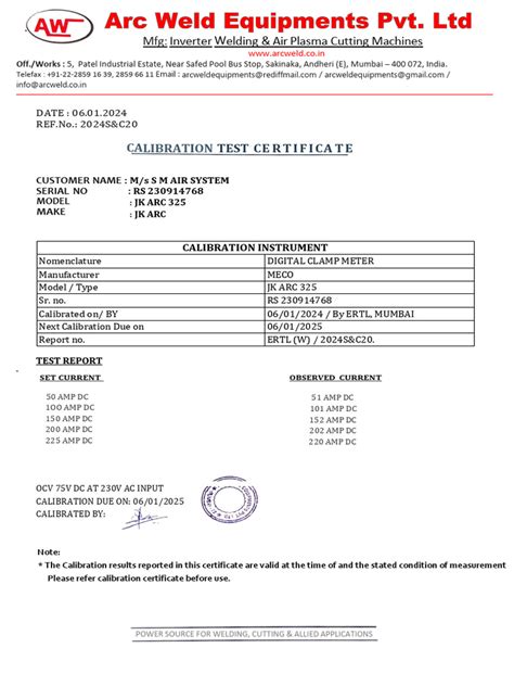 Calibration Of Welding Certificate Pdf