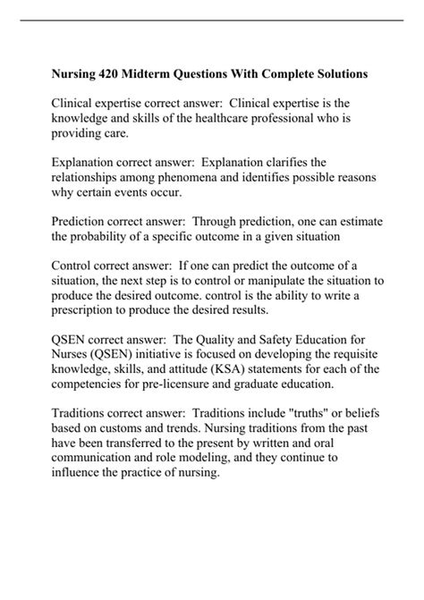 Nursing 420 Midterm Questions With Complete Solutions Nurs 420 Stuvia Us