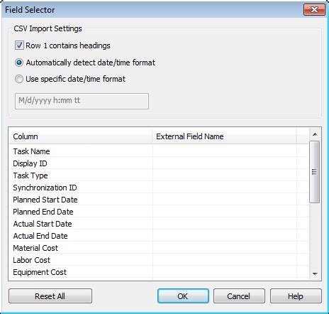 Field Selector Dialog Box