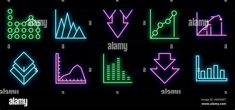 Regression Icons Set Outline Set Of Regression Vector Icons Neon Color On Black Stock Vector