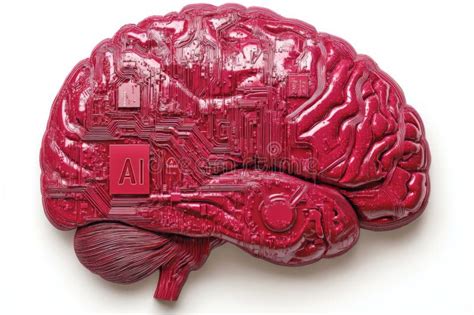 Deep Red Glossy Brain Embedded Circuits Ai Patterns Symbolizing Advanced Artificial Cognition