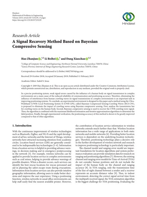 pdf a signal recovery method based on bayesian compressive sensing