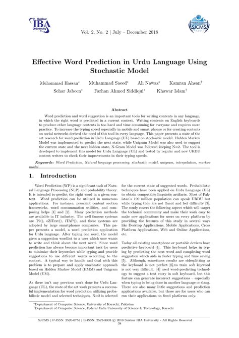 Pdf Effective Word Prediction In Urdu Language Using Stochastic Model