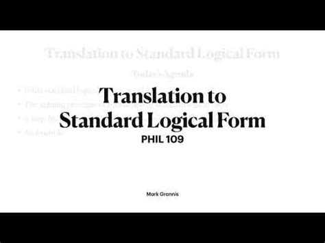Lecture Translation To Standard Logical Form Logic Lectures