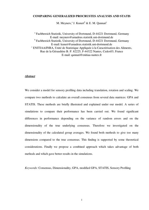 Pdf Comparing Generalized Procrustes Analysis And Statis