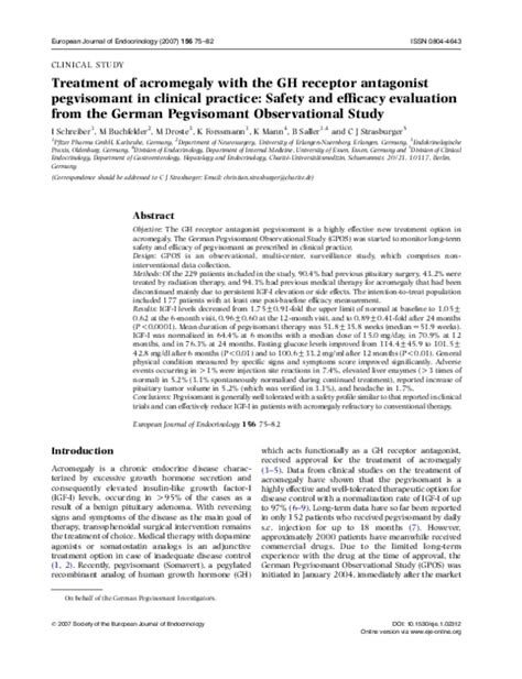 Pdf Treatment Of Acromegaly With The Gh Receptor Antagonist Pegvisomant In Clinical Practice