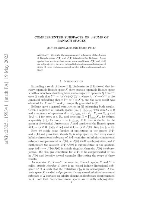 Pdf Complemented Subspaces Of J Sums Of Banach Spaces