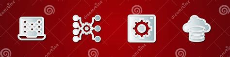 Set Neural Network Computer Api Interface And Cloud Database Icon