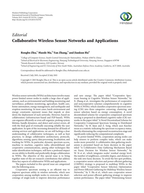 Pdf Collaborative Wireless Sensor Networks And Applications