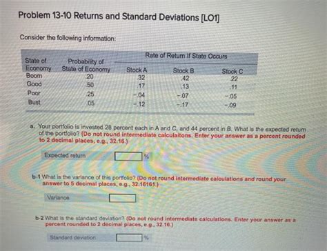 solved problem 13 10 returns and standard deviations [lo1]