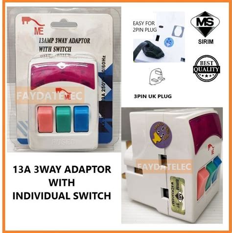 13a 3way Adaptor C W Individual Switch Sirim Approved Lazada