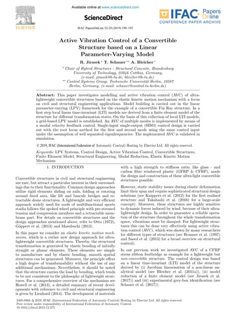 Pdf Active Vibration Control Of A Convertible Structure Based On A